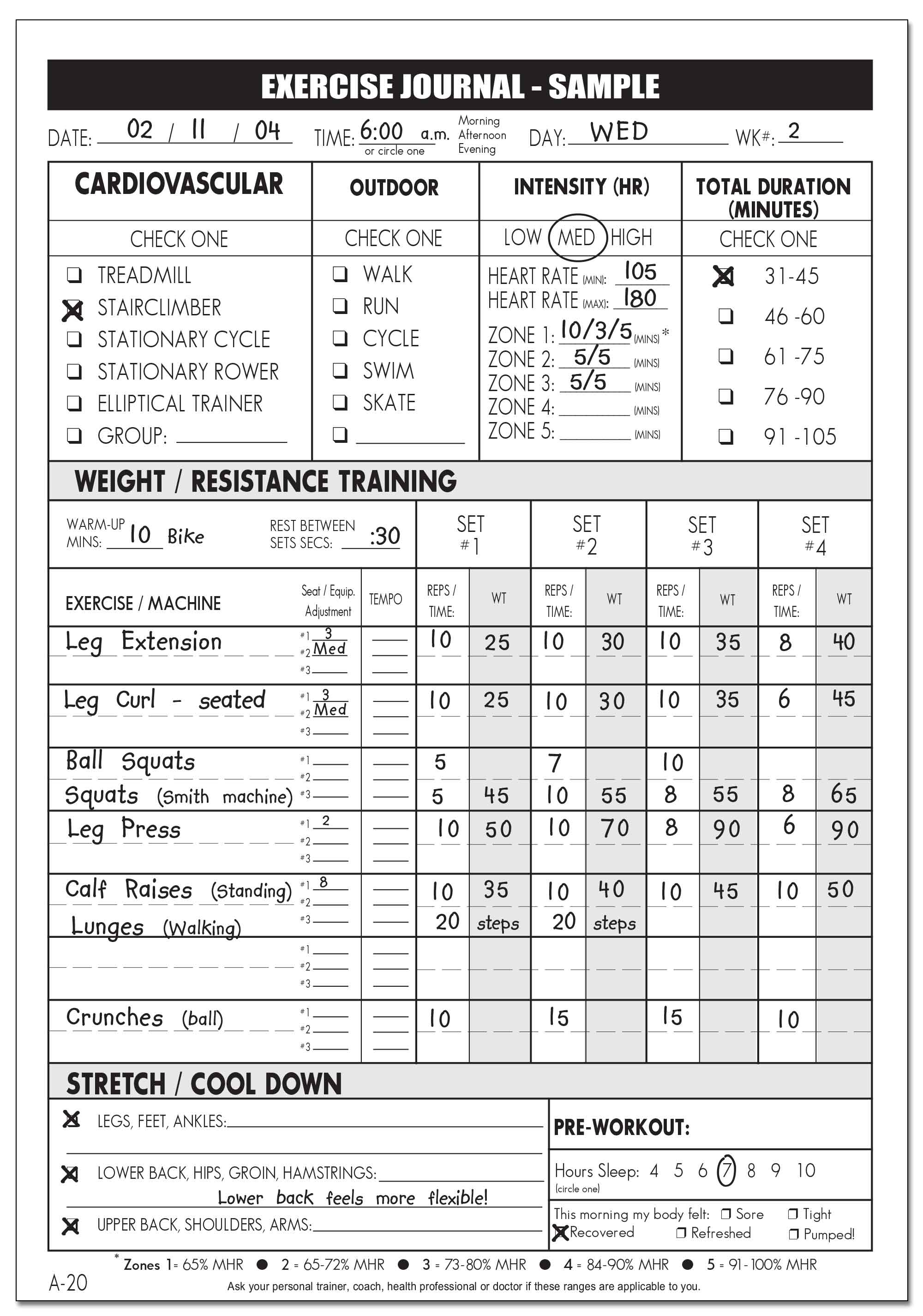 Daily Exercise & Nutrition Journals